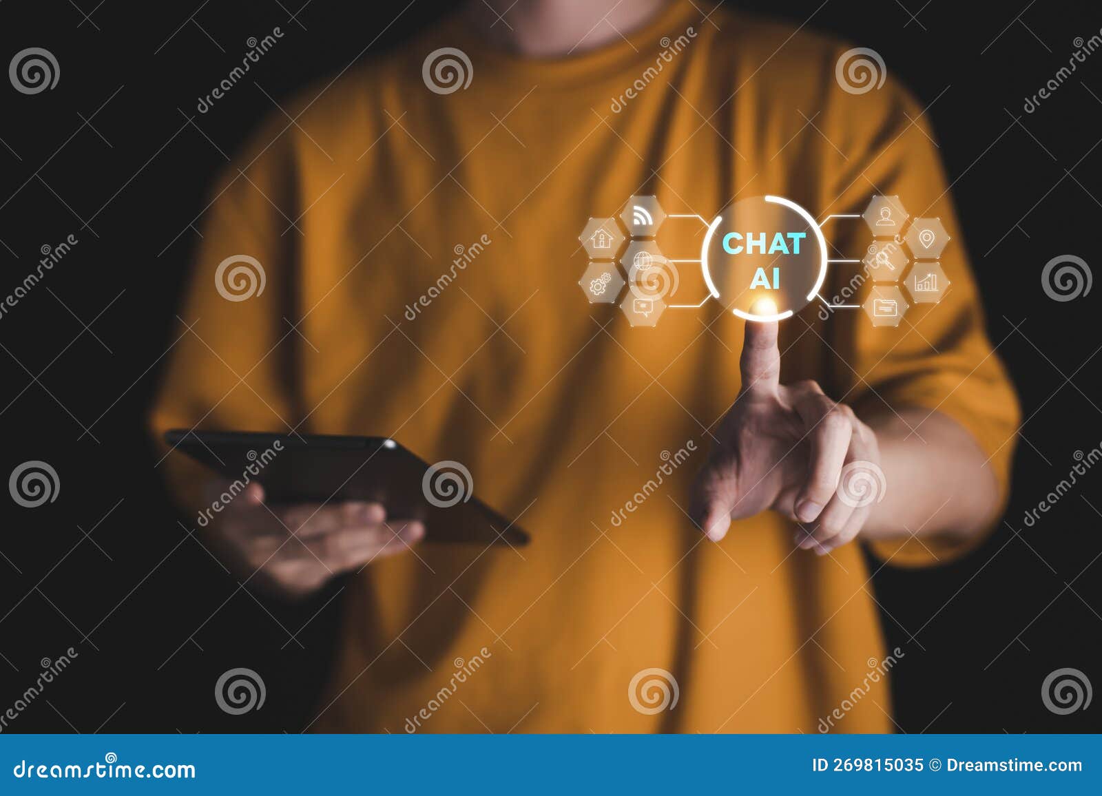 AI (Artificial Intelligence), Chatbot Growing Concept. Businessman Hand ...