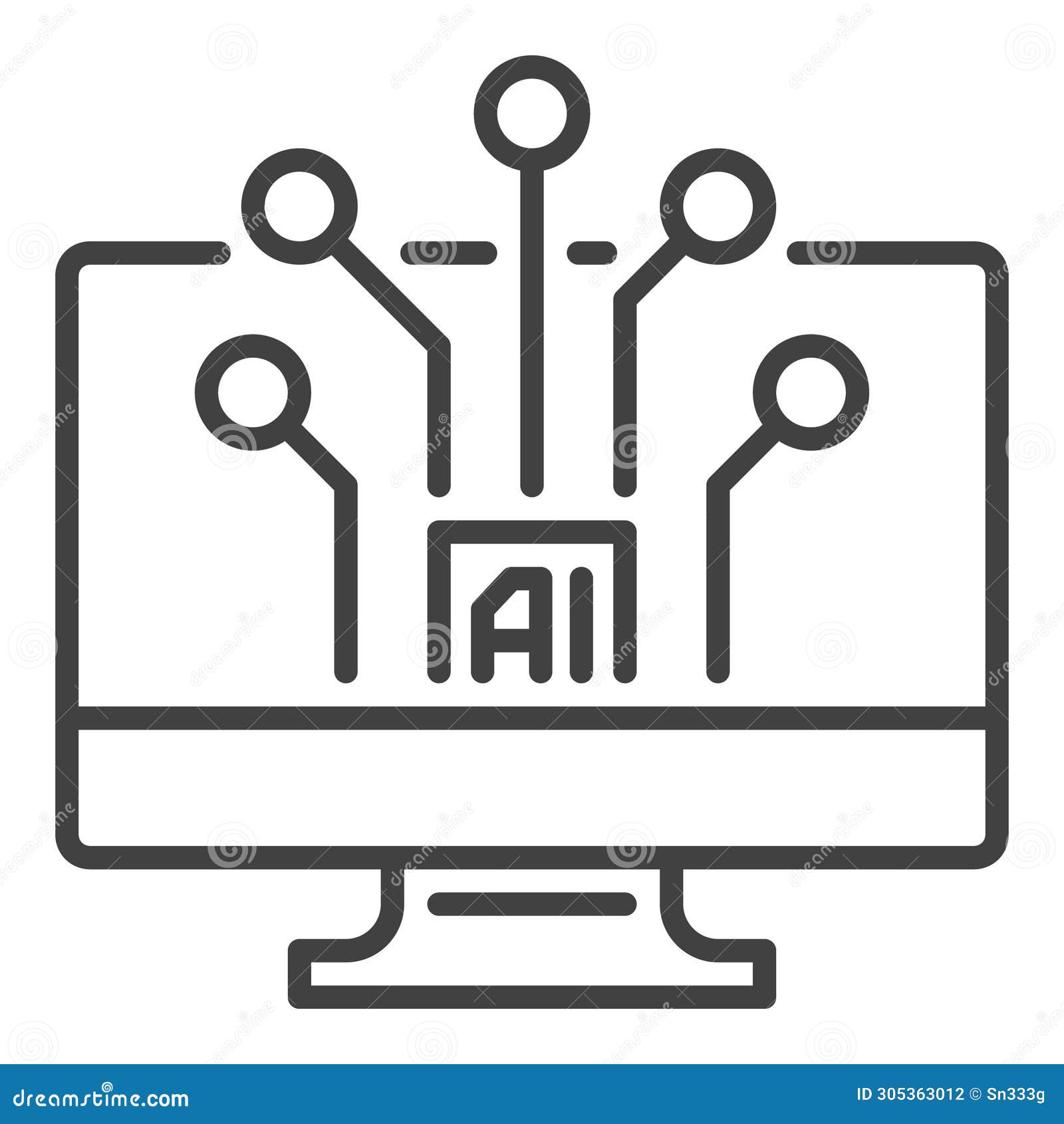 AI Artificial Intelligence on Computer Screen Vector Linear Icon or ...