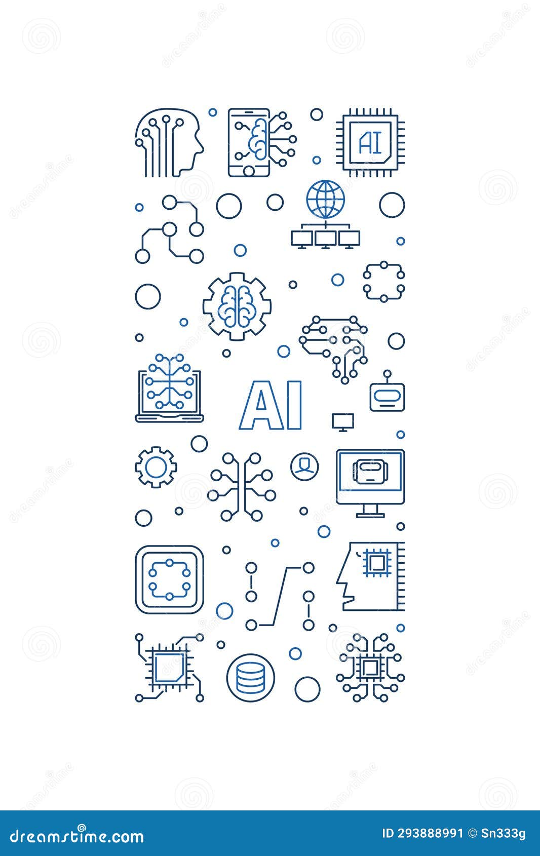 AI Artificial Intelligence Concept Vector Outline Vertical Banner Stock ...
