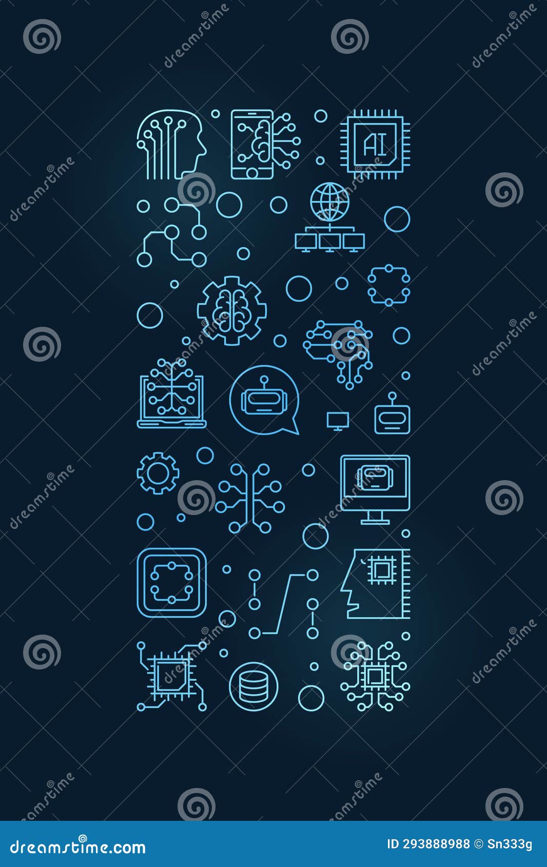AI (Artificial Intelligence) Concept Vector Thin Line Blue Vertical ...