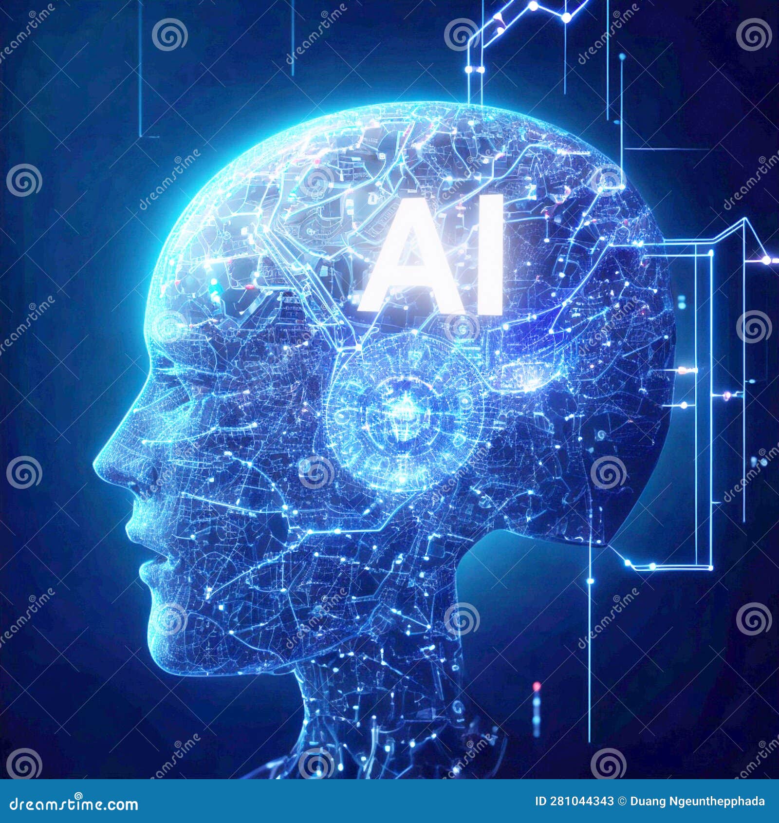 Ai Artificial Intelligence and Data Science, Technology, Brain Machine Learning, 3d Rendering ...