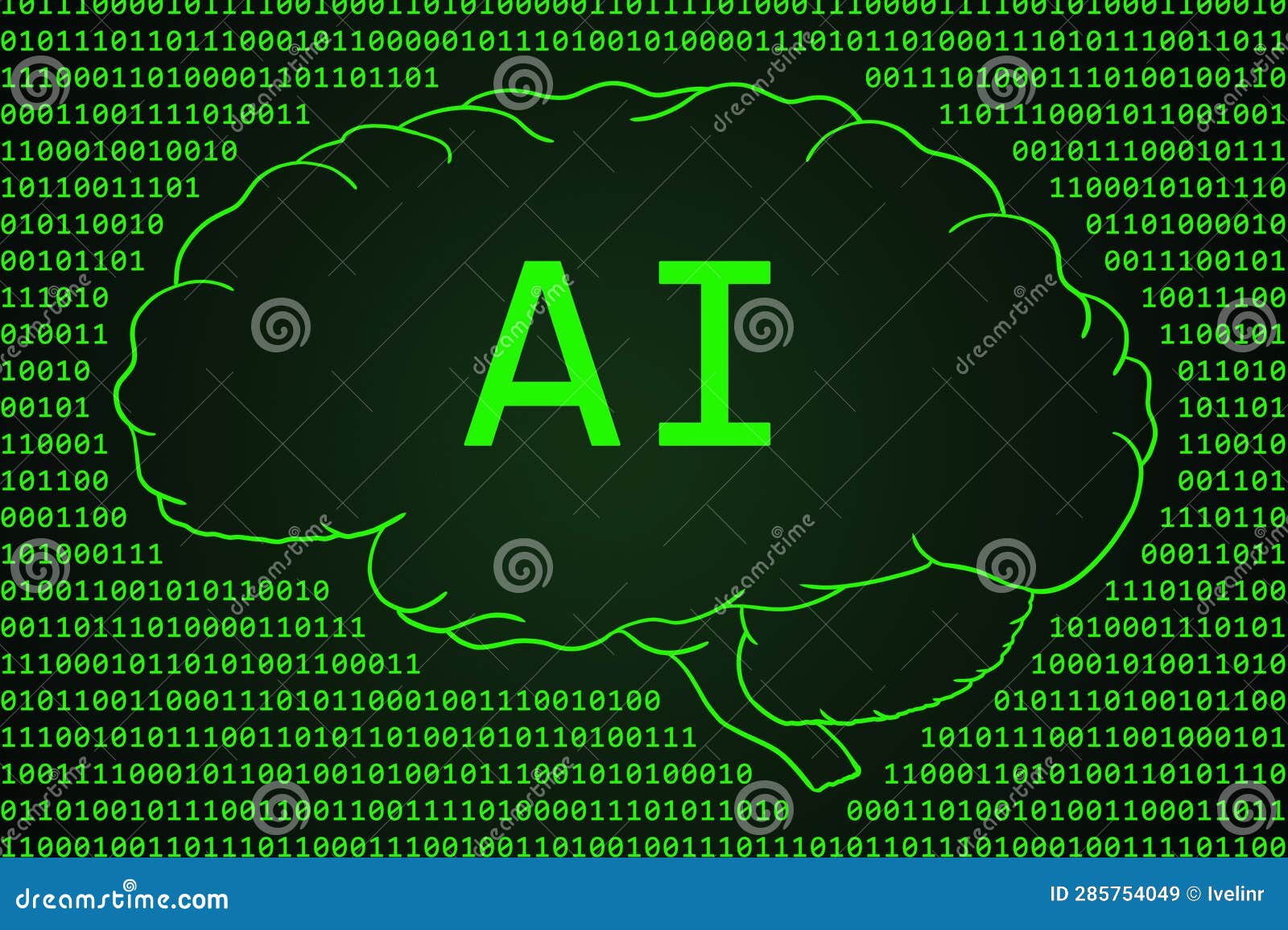 AI Artificial Intelligence Green Binary Code Concept Stock Illustration ...