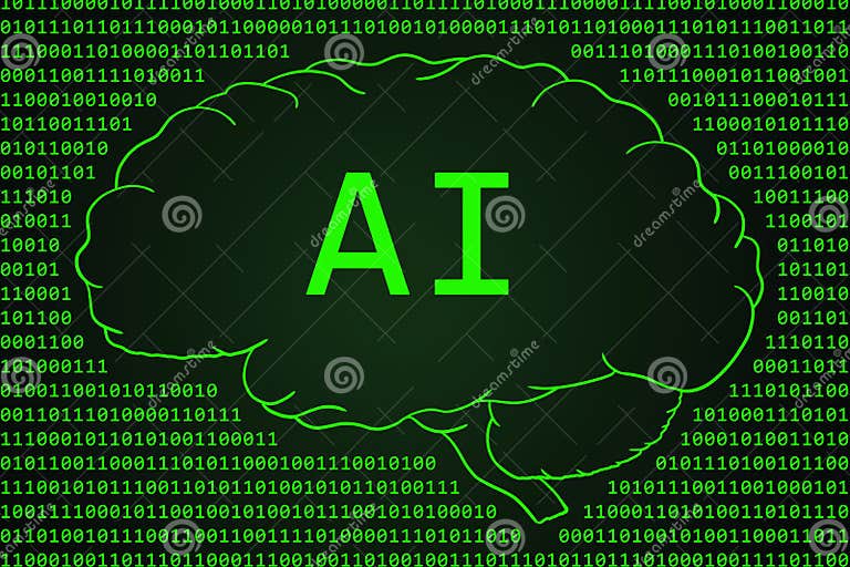 AI Artificial Intelligence Green Binary Code Concept Stock Illustration ...