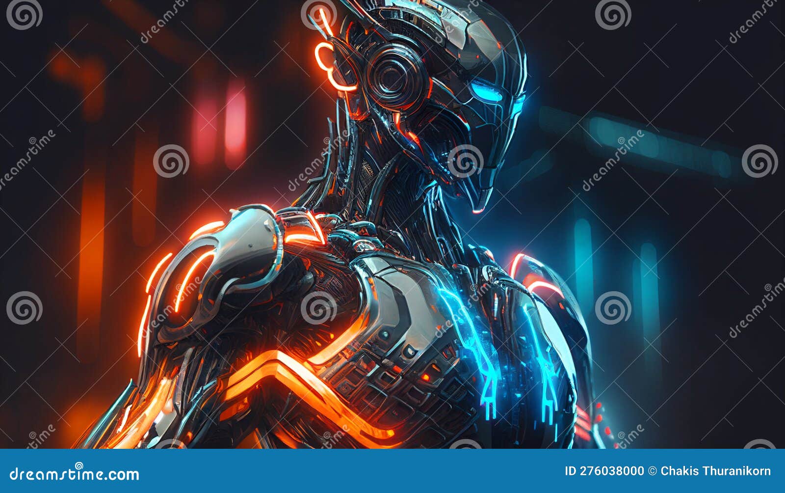 AI Artificial Intelligence Humanoid with Red Blue Vibrant Neon ...