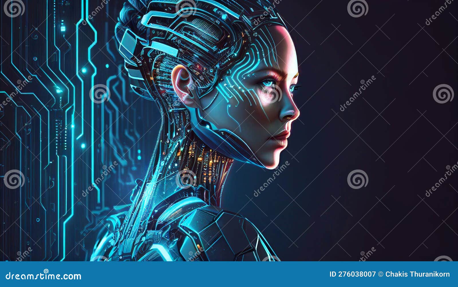 AI Artificial Intelligence Humanoid Side Portrait View and Copy Space ...
