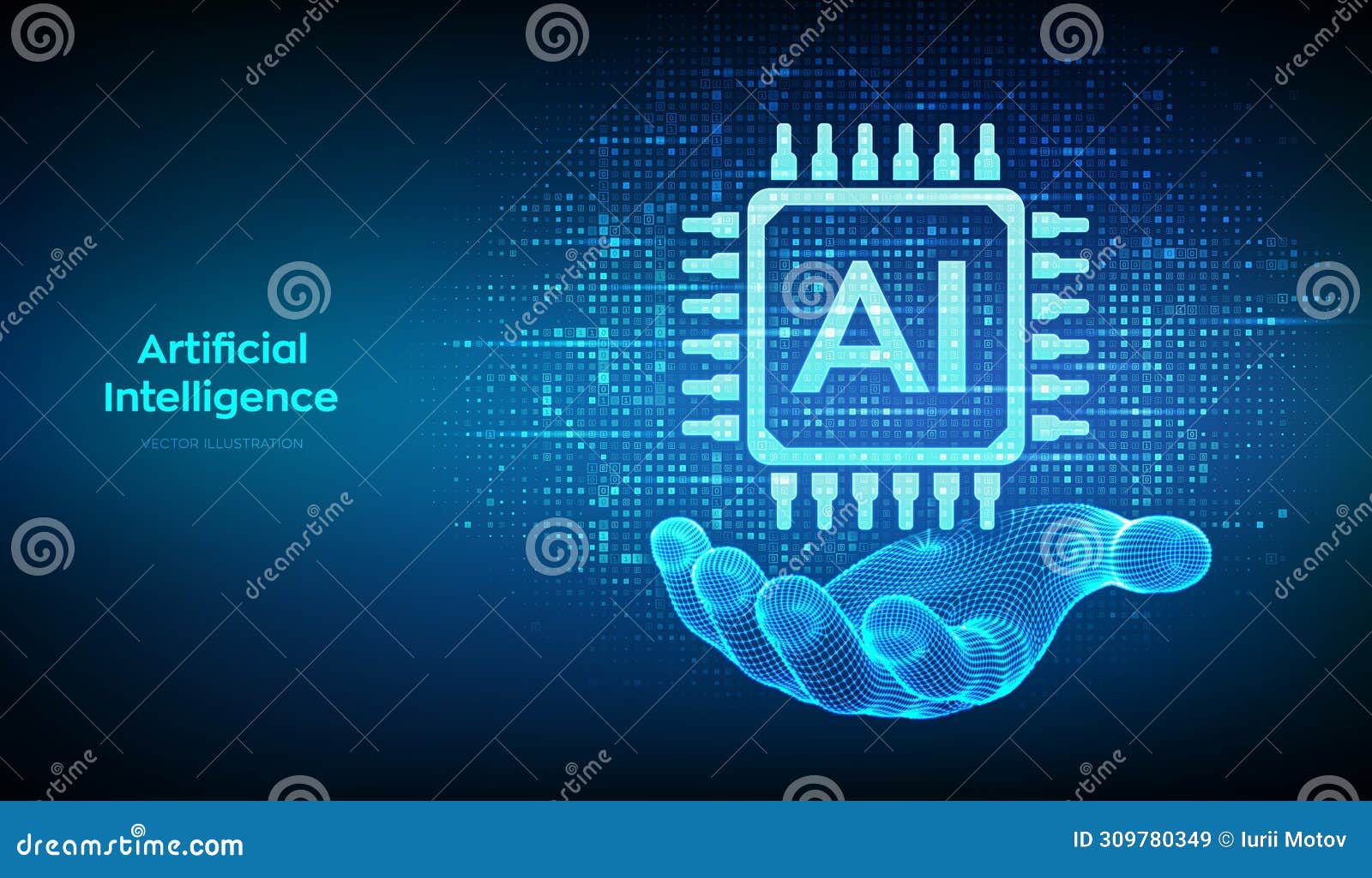 AI. Artificial Intelligence. AI Icon Made with Binary Code in Wireframe ...