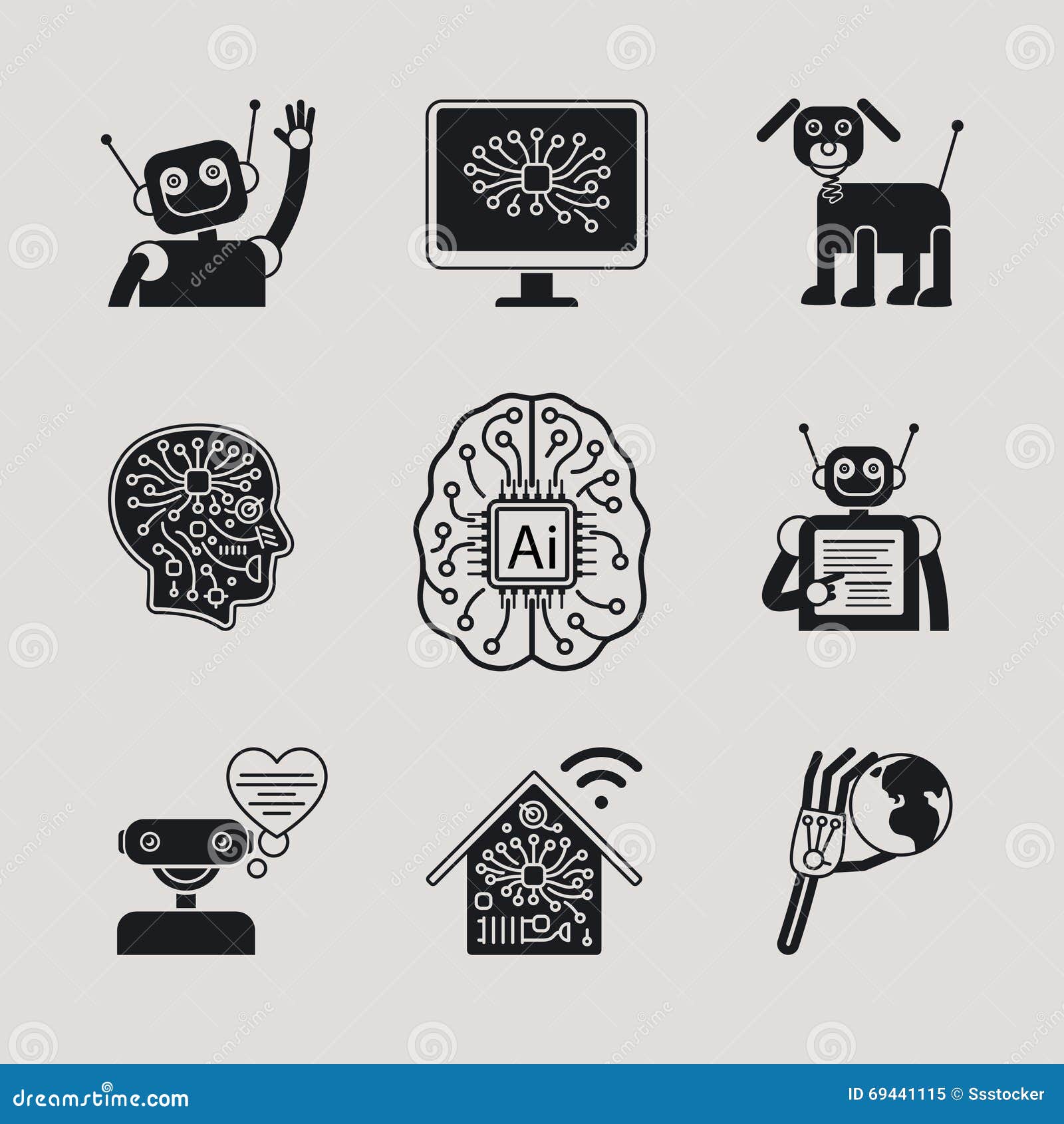 AI, Artificial Intelligence Icons and Signs Stock Vector - Illustration ...