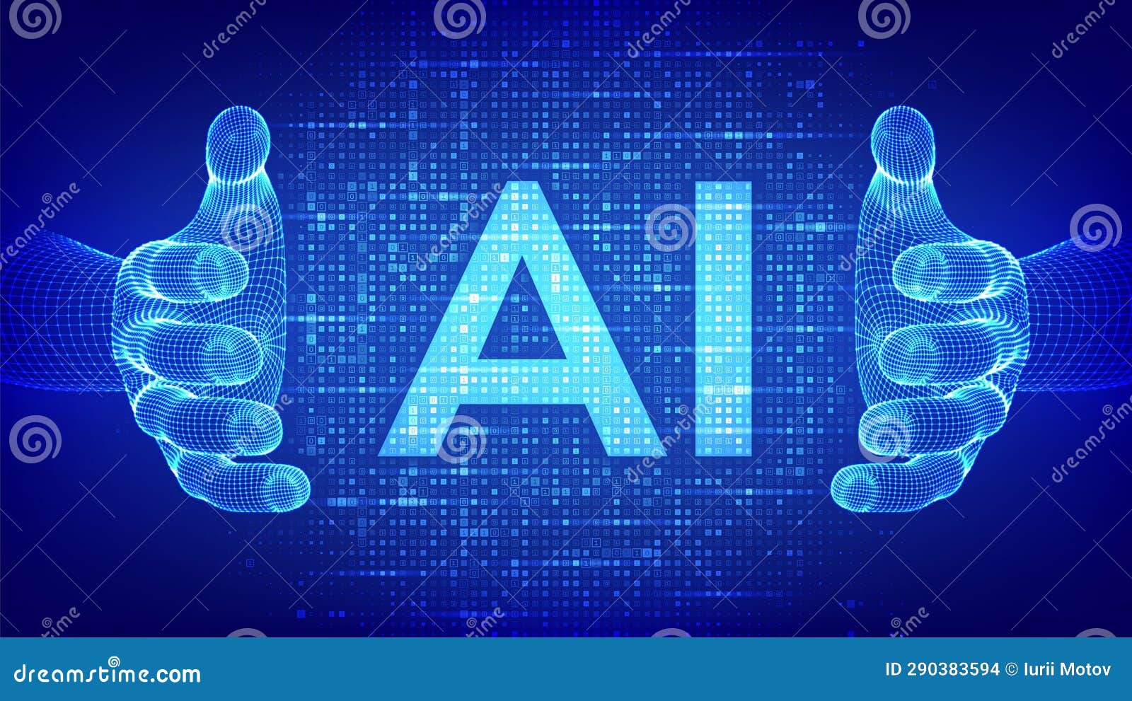 AI. Artificial Intelligence. Letters AI Made with Binary Code in Wireframe Hands Stock Vector ...