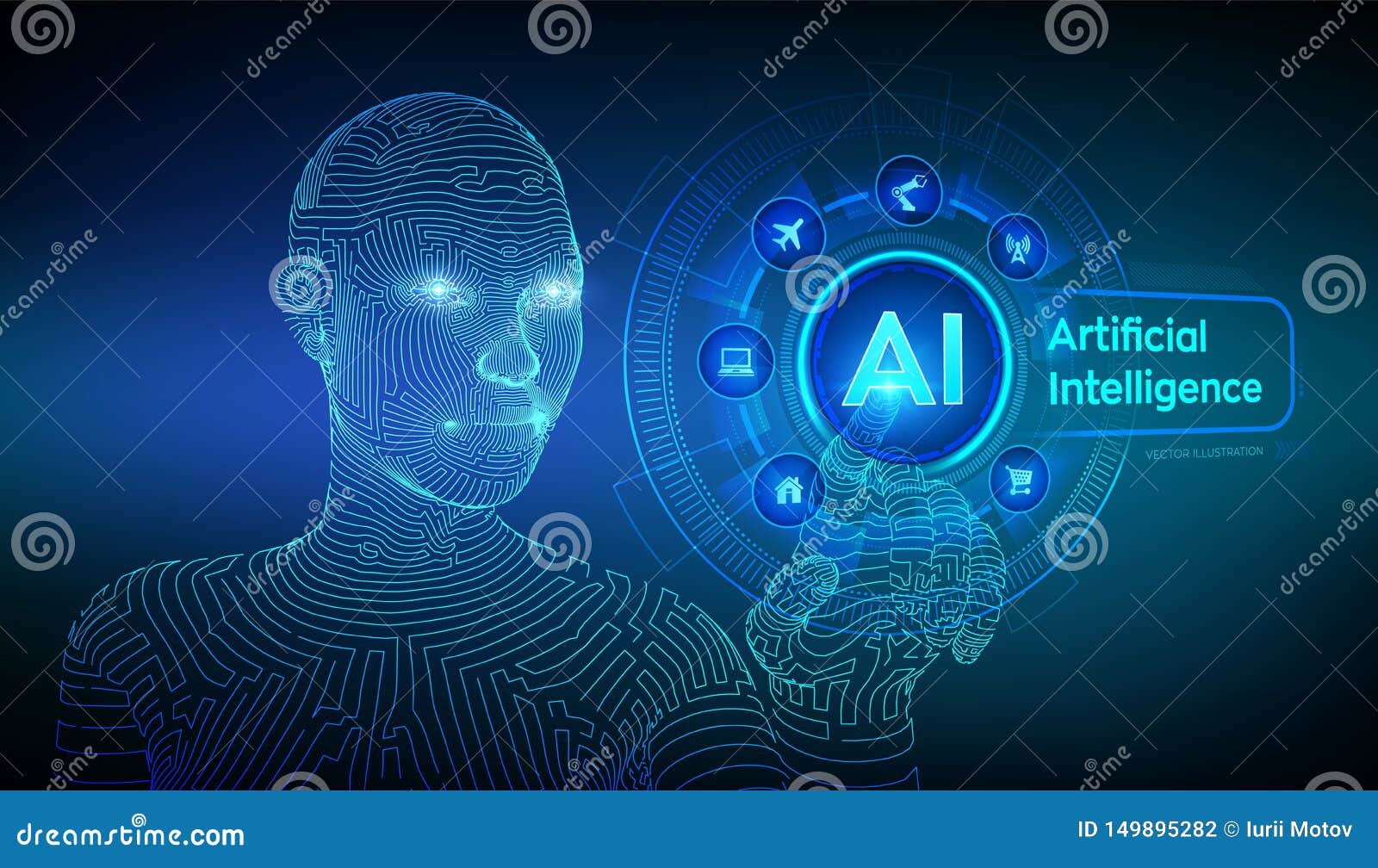 Wireframed Female Cyborg Touching Digital Graph Interface. AI ... Wireframed Female Cyborg Touching Digital Graph Interface. AI ...