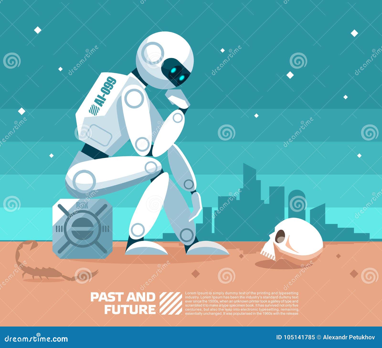 AI Artificial Intelligence Robot Looking at a Human Skull and Thinking ...