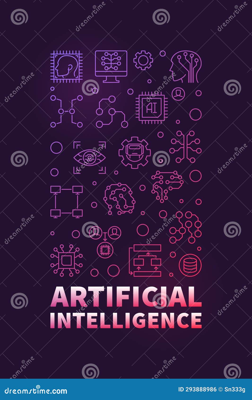 AI Artificial Intelligence Technology Concept Vertical Outline Colored ...
