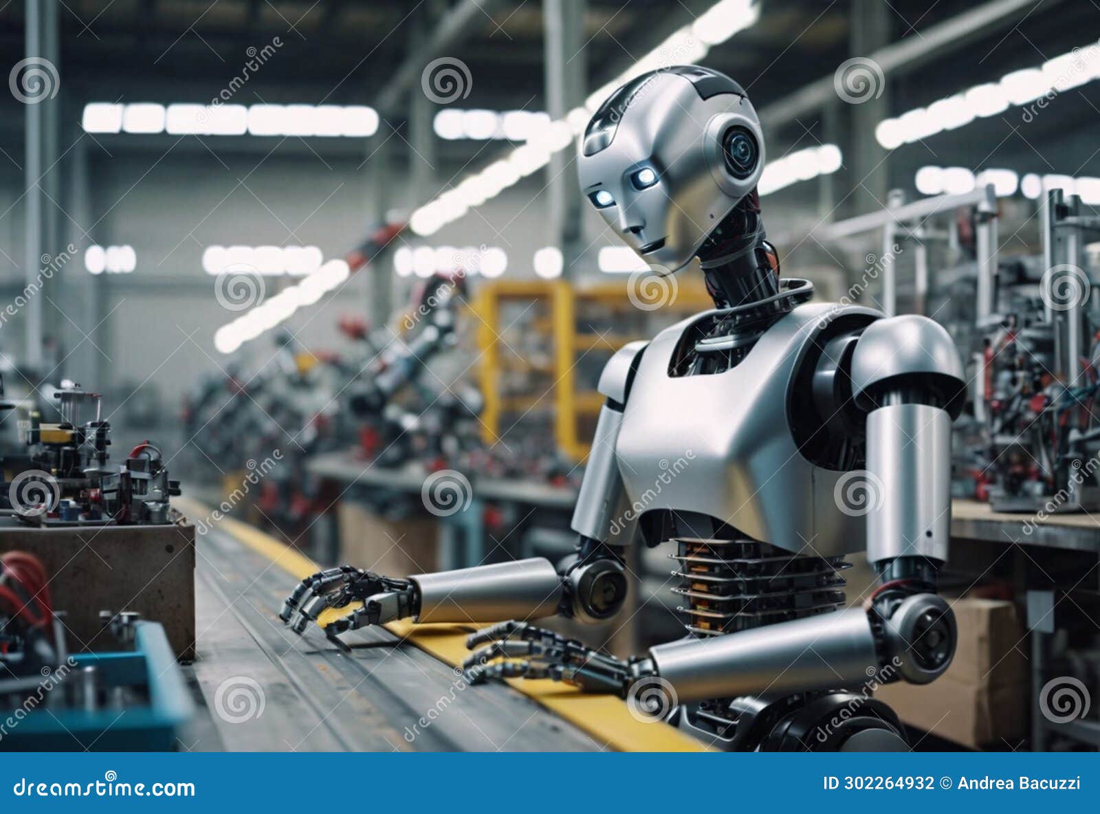 Humanoid Robot Does Its Job in a Factory Assembly Line Stock ...