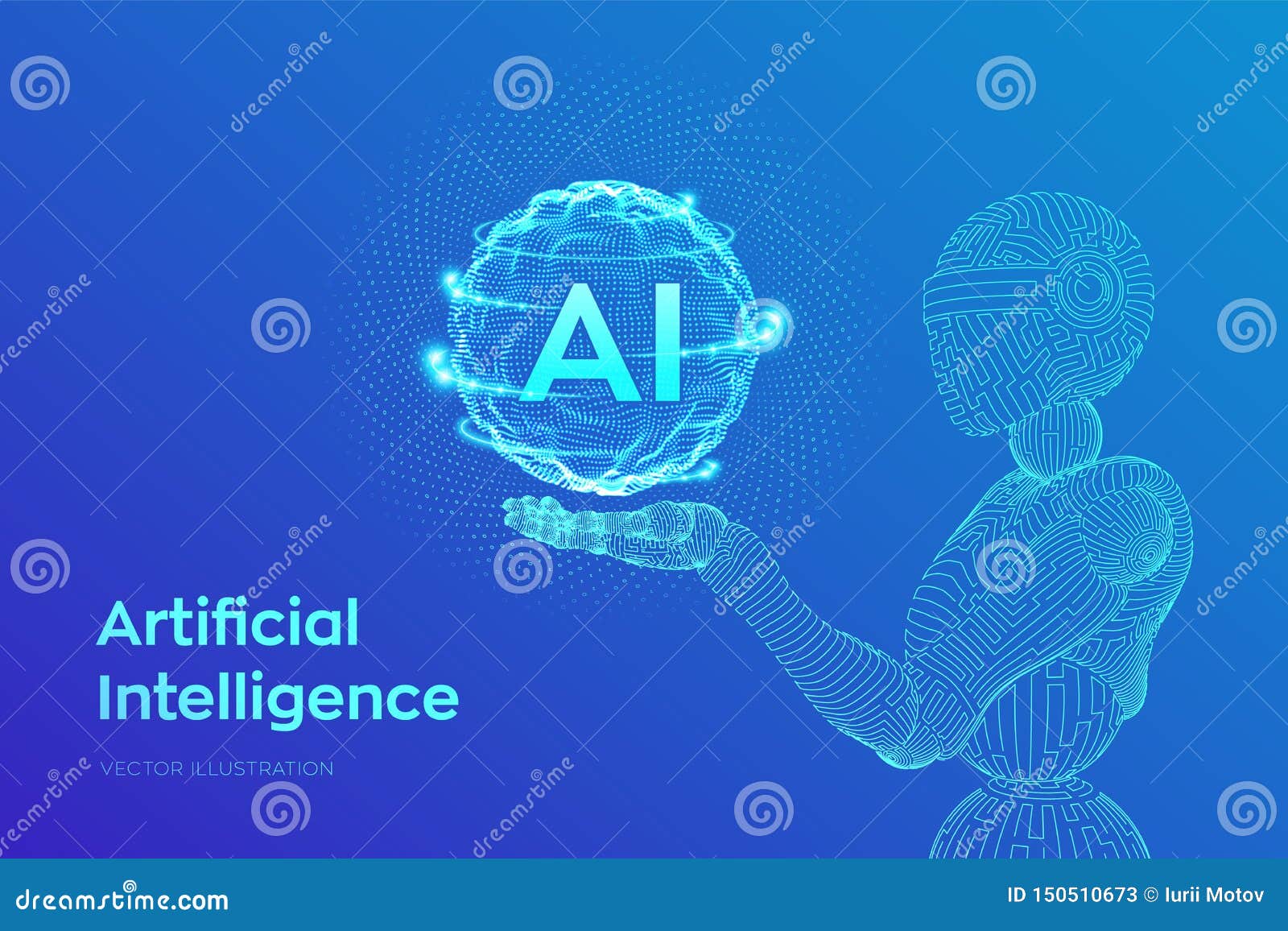 AI. Artificial Intelligence. Wireframe Robot. AI in Robotic Hand ...