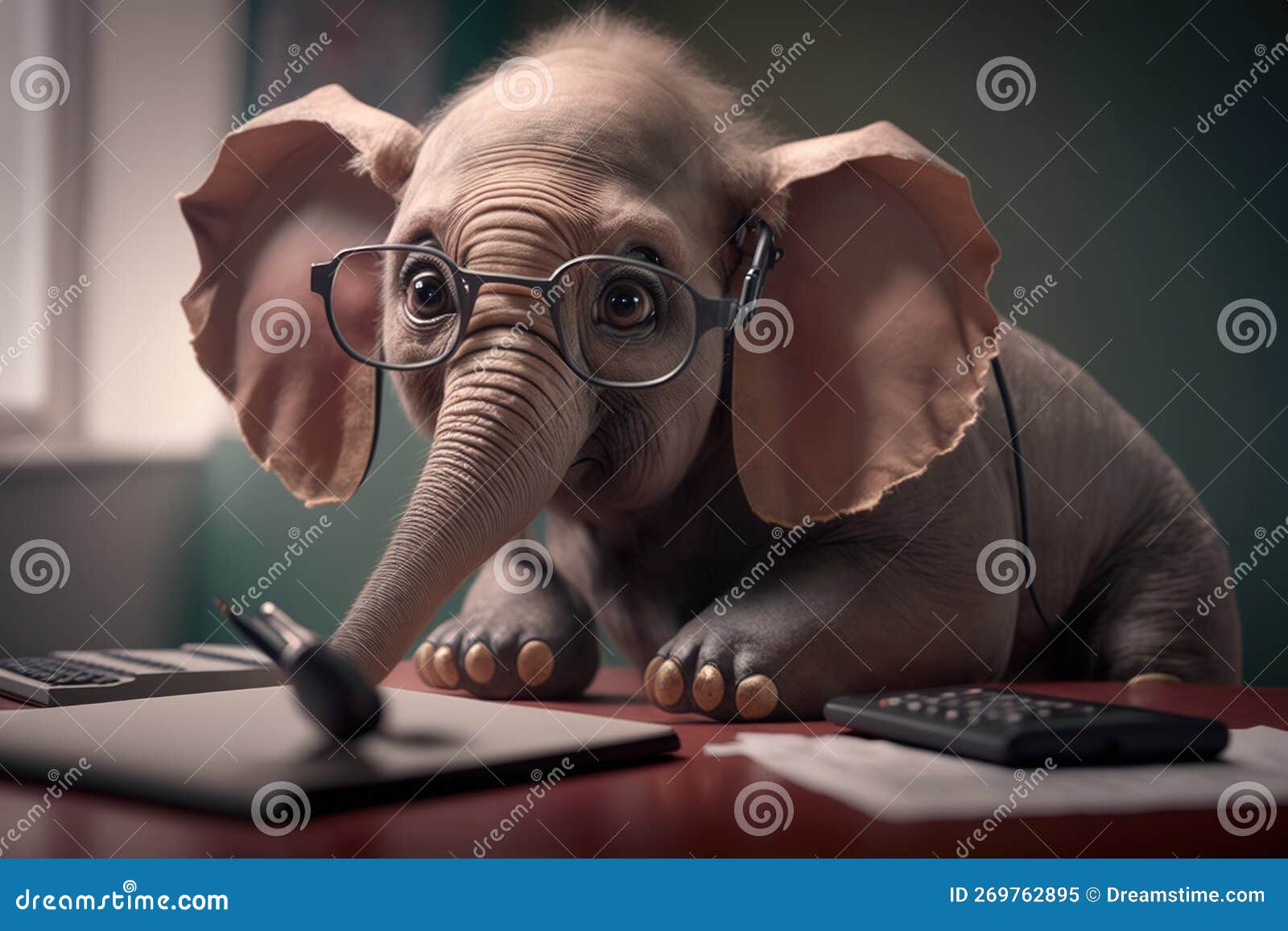 AI Artwork of Elephant Writing during Work in Office Stock Illustration ...
