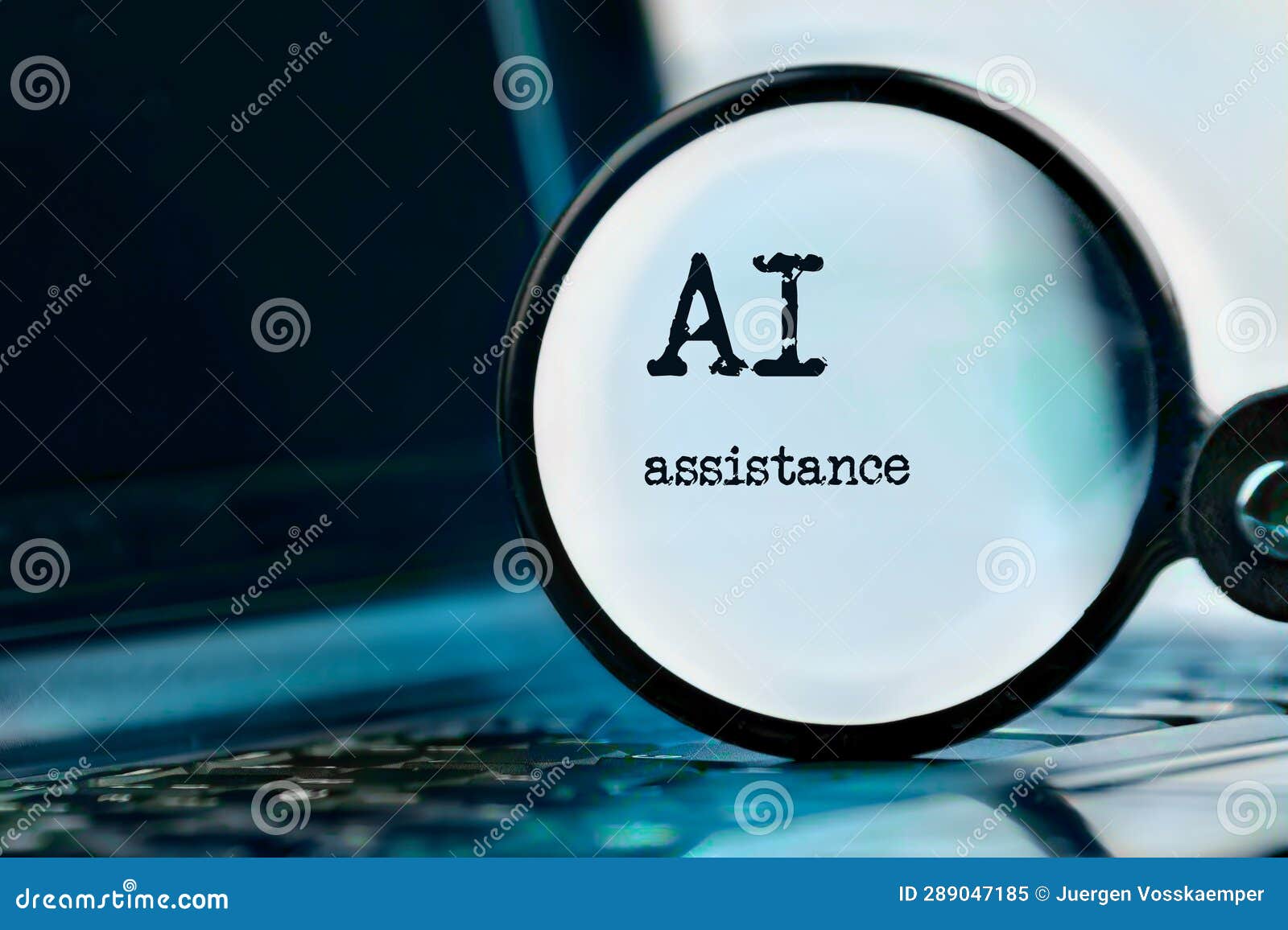 AI Assistance Technology Demonstrated with Laptop, Text and Magnifying ...