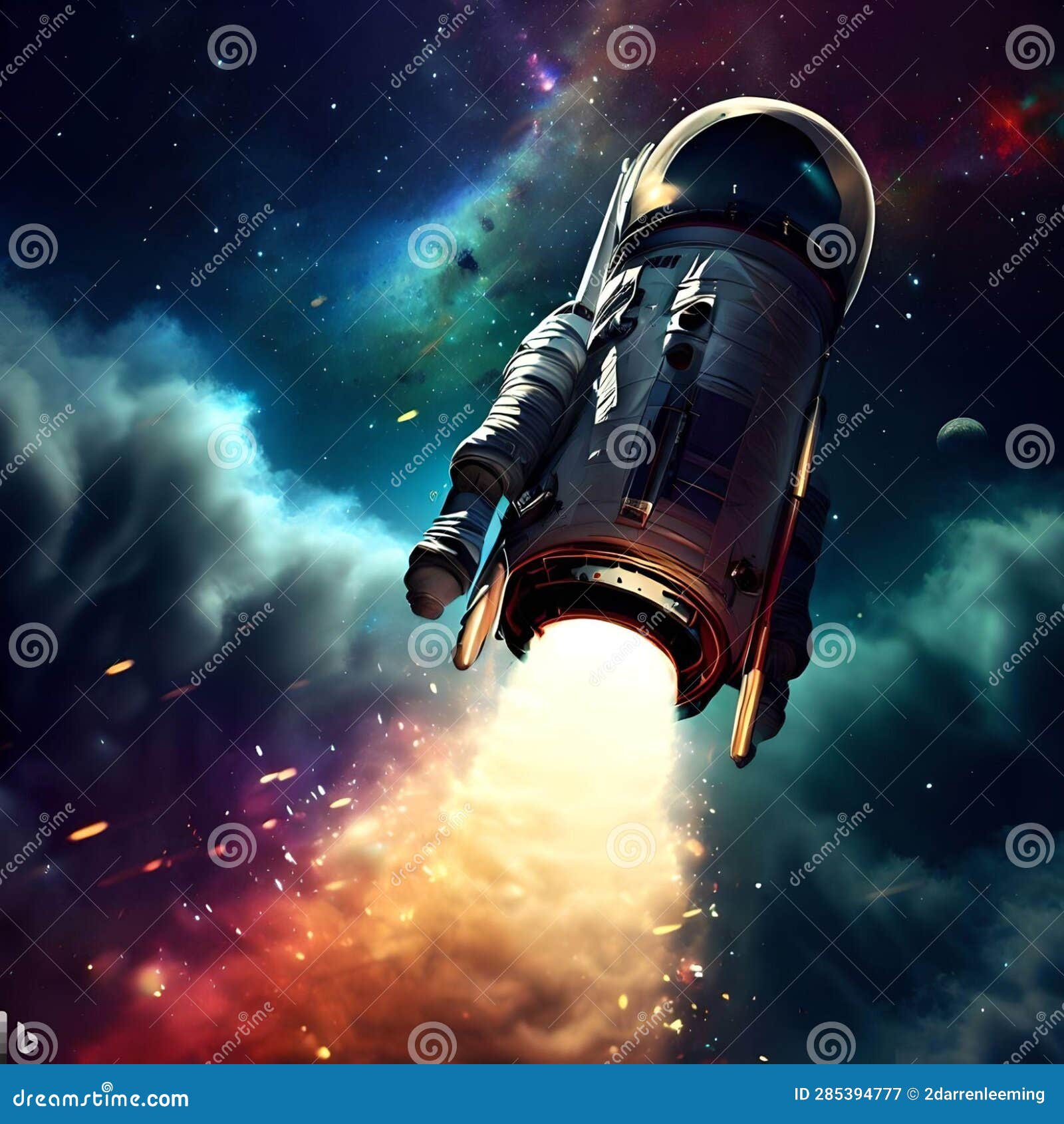 AI Astronaut Jetting into Space with Glasses Surrounding Him Stock ...