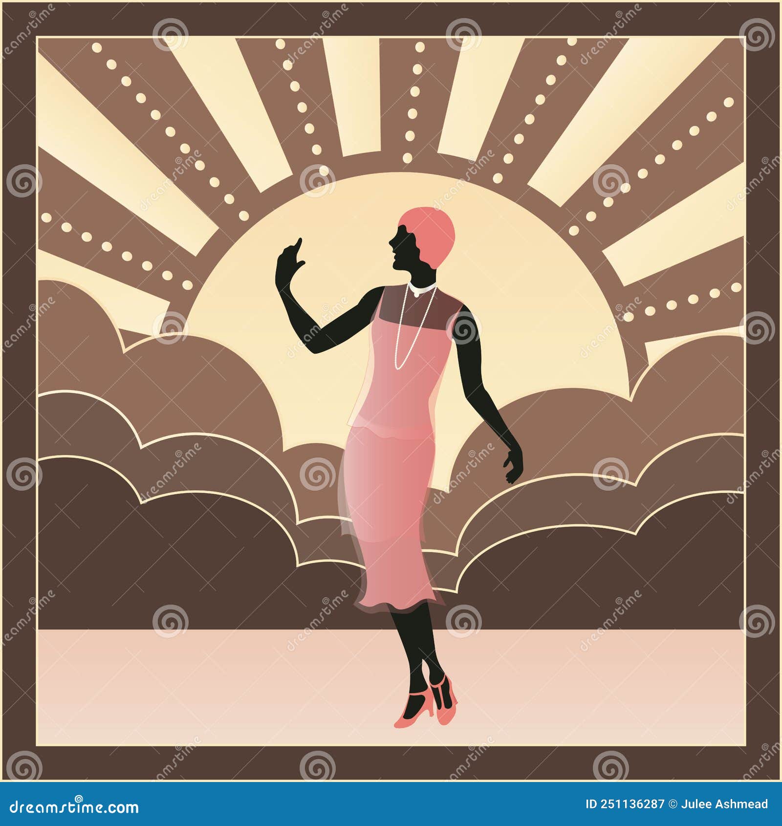 Flapper Girl in Colorful Dress Silhouette Vector Illustration Stock ...
