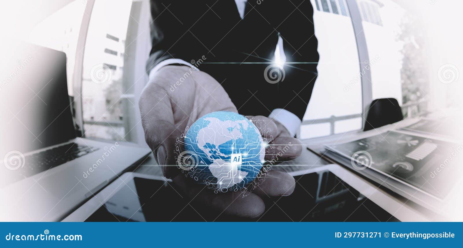 Ai Global Network Connection in Businessman Hand, Internet and Digital ...