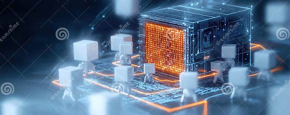 Ai Bots Form Protective Barrier Around Network Server. Glowing Digital ...