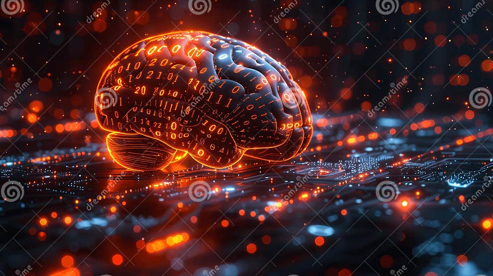 AI Brain in Binary Code: Convergence of Intellect. Stock Illustration ...