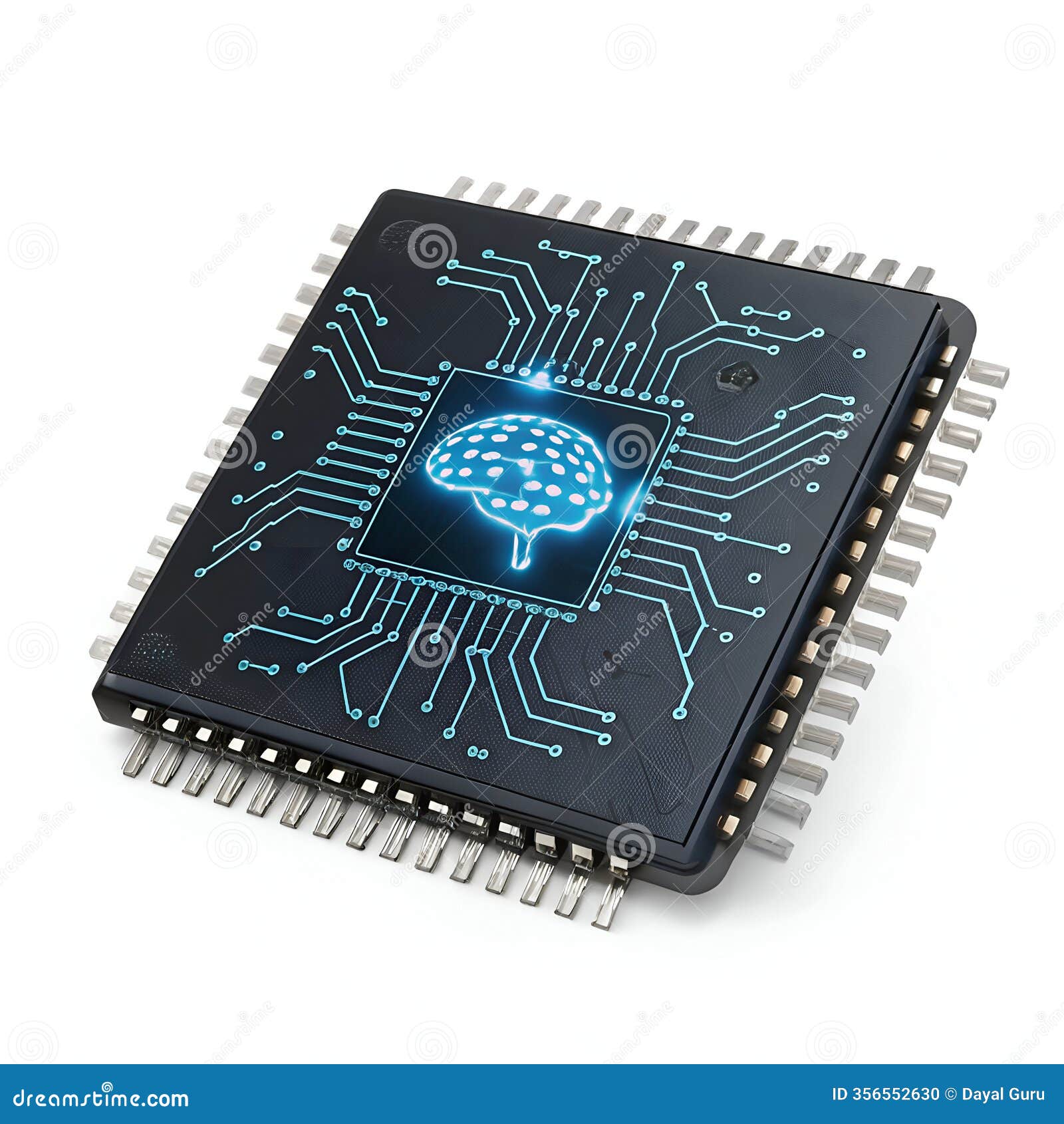 AI Brain Chip 3D Icon, Artificial Intelligence Symbol Isolated On White Background Stock ...