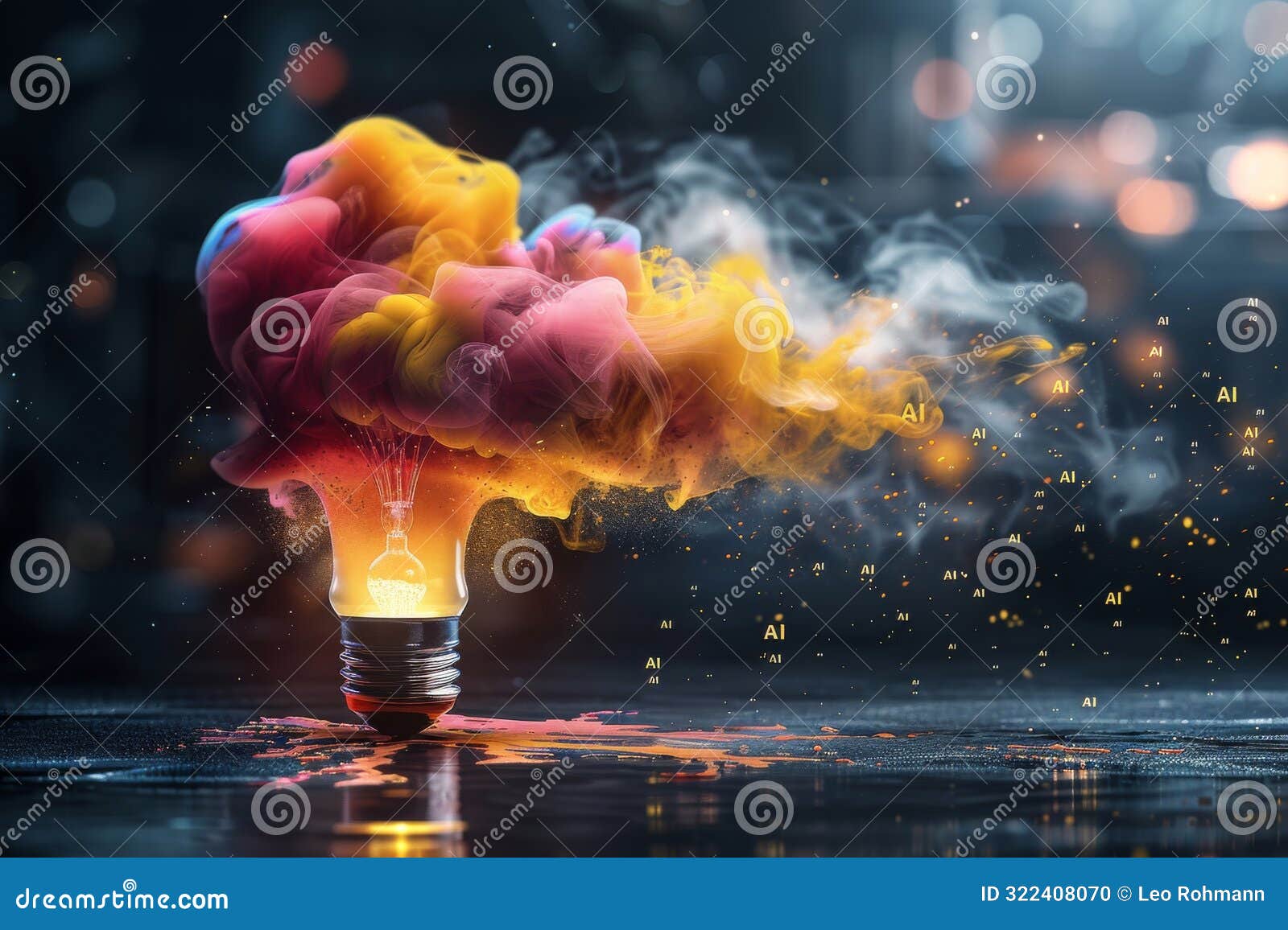 AI Brain with Colorful Smoke Explosion, Digital Art, Technology ...