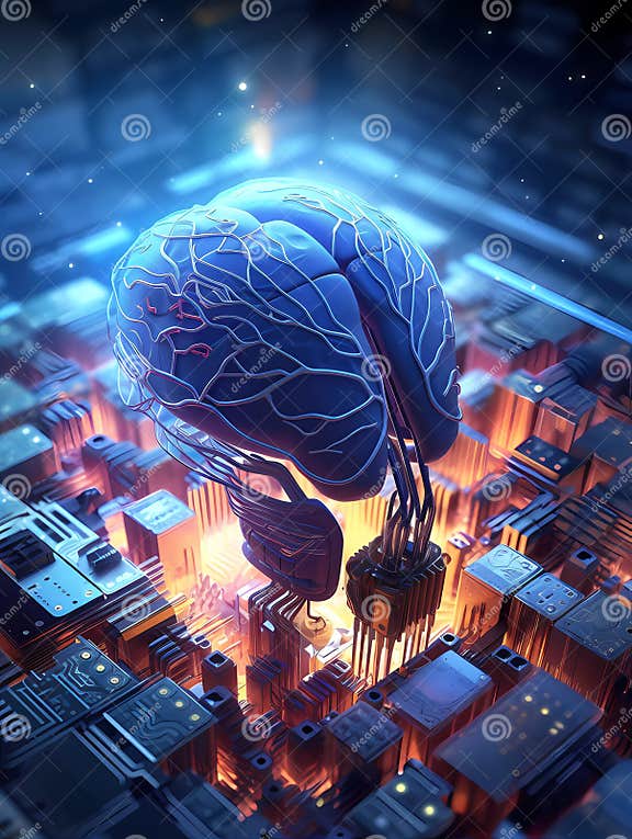 AI and Brain-Computer Interfaces. AI Generated Stock Illustration ...