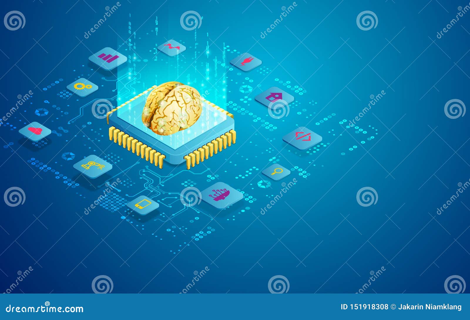 AI brain stock vector. Illustration of connection, blue - 151918308