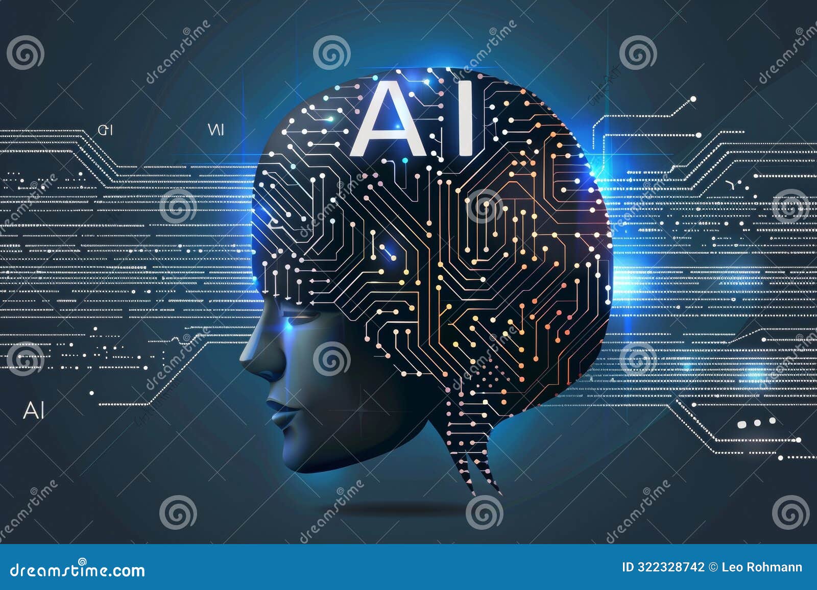 AI Brain with Digital Circuits, Representing Advanced Technology and ...