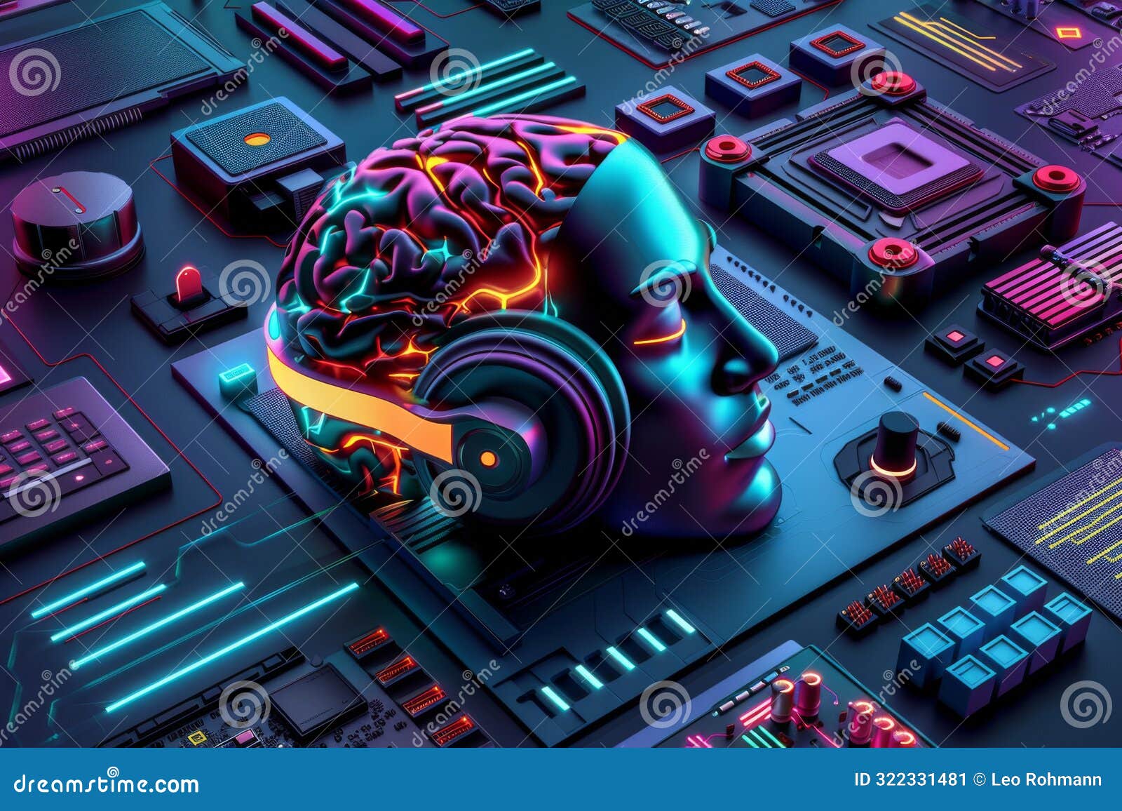 AI Brain on High Tech Control Panel, Advanced Artificial Intelligence Technology, Futuristic ...