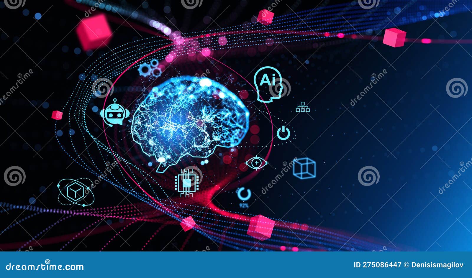 AI Brain Hologram, Chatbot Icons and Digital Connection in Metaverse ...