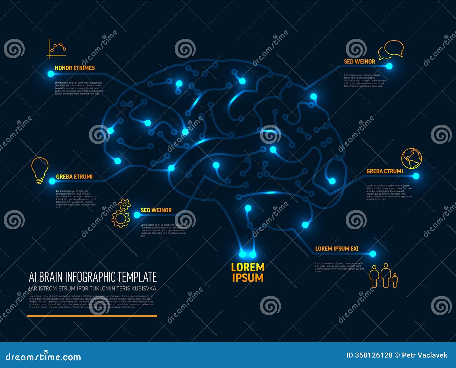 AI Brain Infographic Template with Six Elements Stock Vector ...
