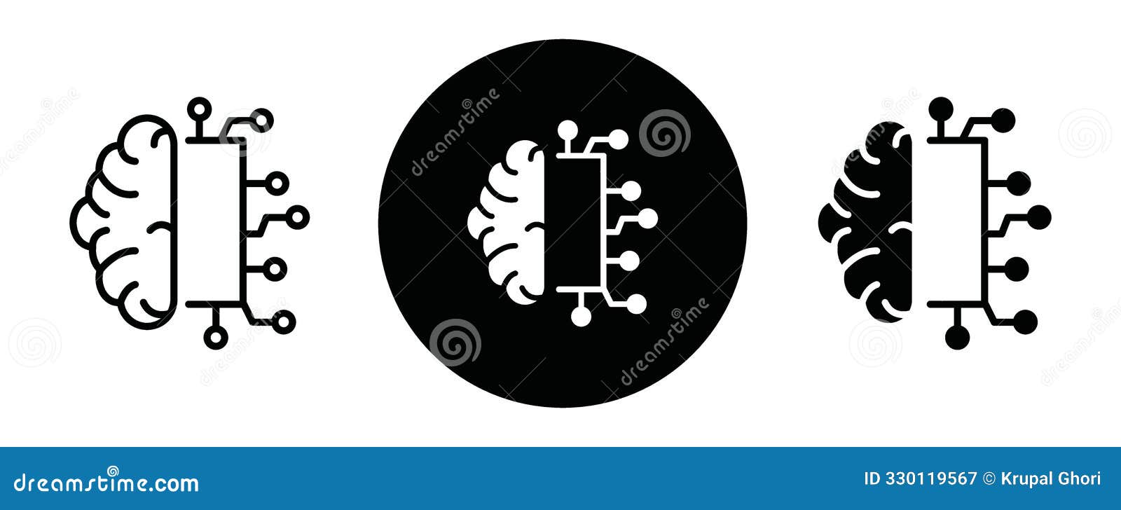 AI Brain Outline Icon Collection or Set. AI Brain Thin Vector Line Art ...