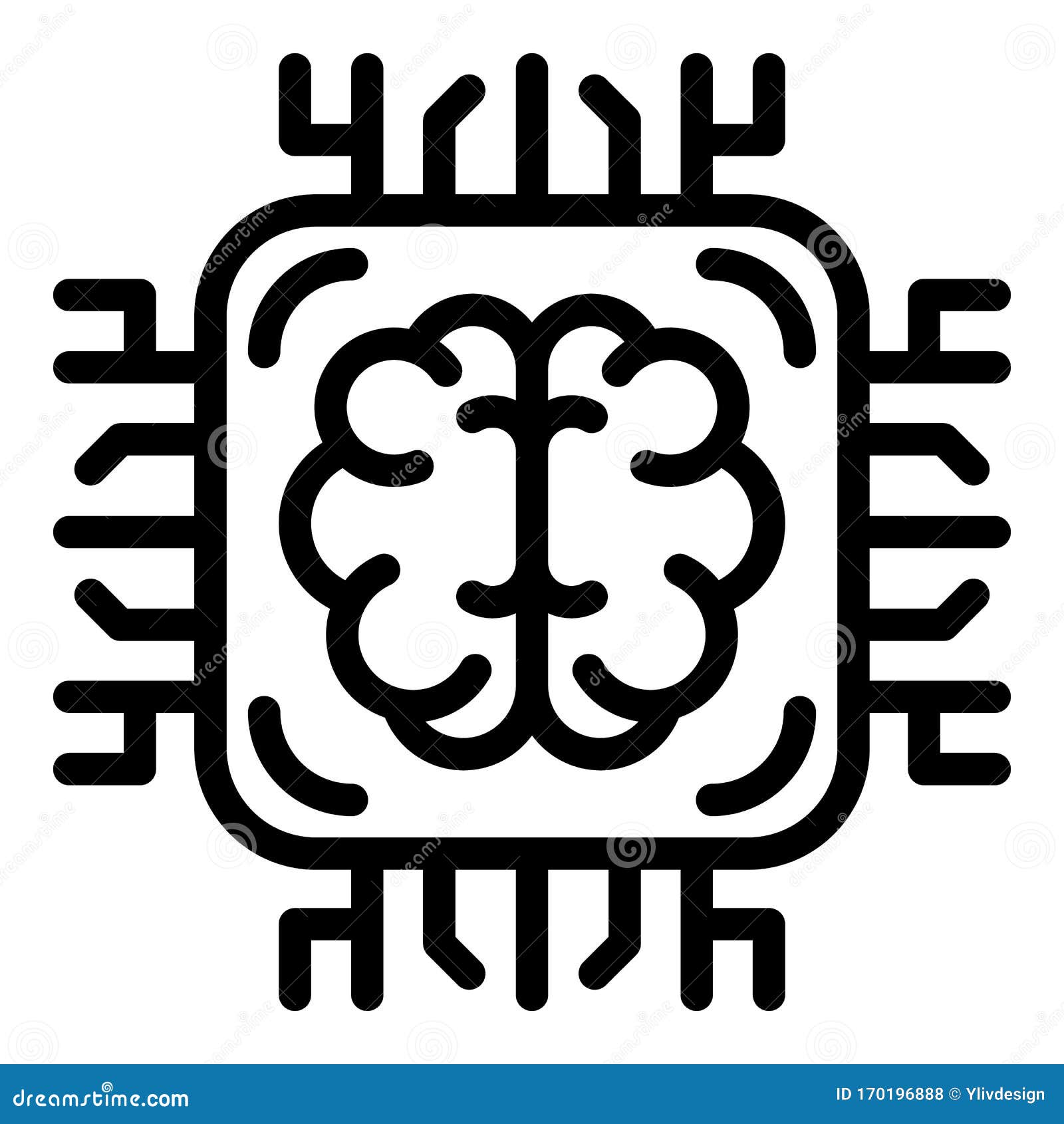 Ai Brain Processor Icon, Outline Style Stock Vector - Illustration of ...