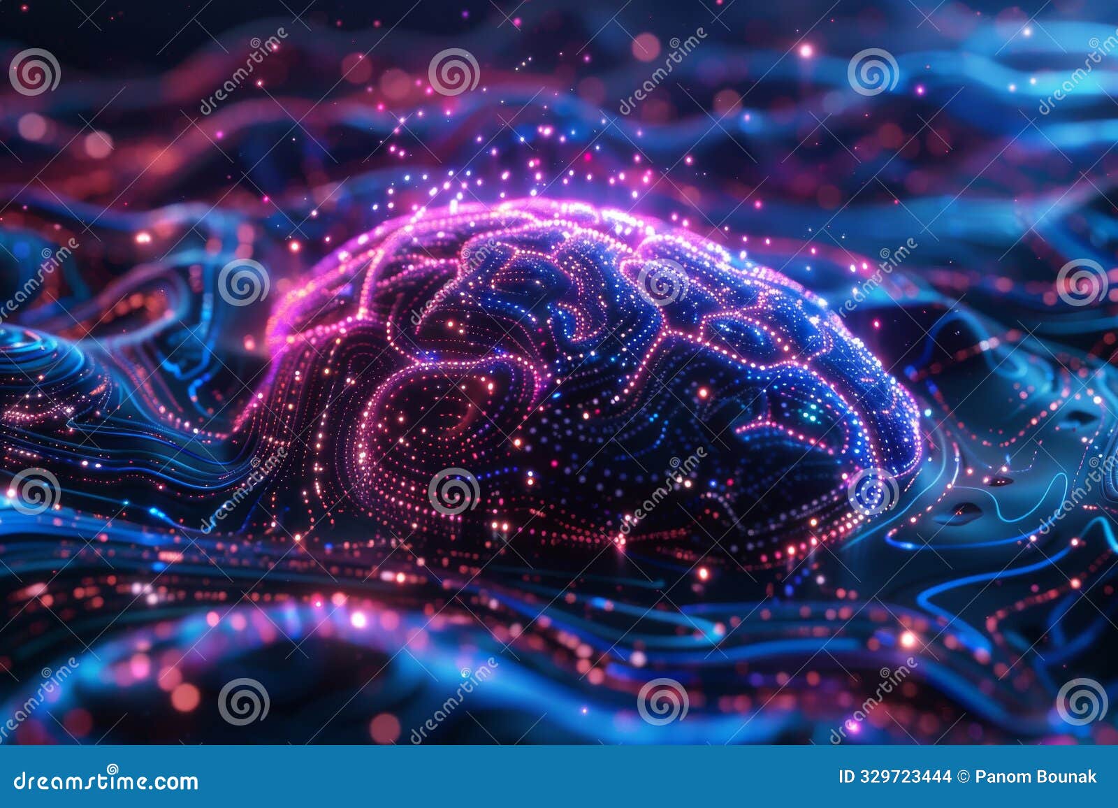 AI Brain Surrounded by Holographic Data Patterns, Deep Learning Algorithms Visualized As ...