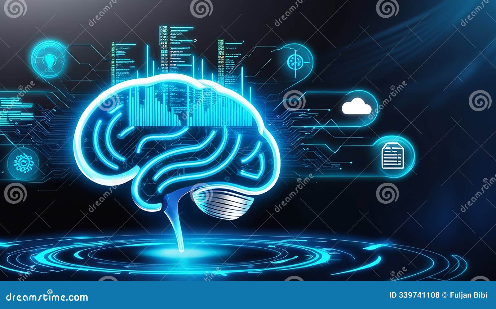 AI Brain Symbol with a Holographic Interface Displaying Data Analysis ...