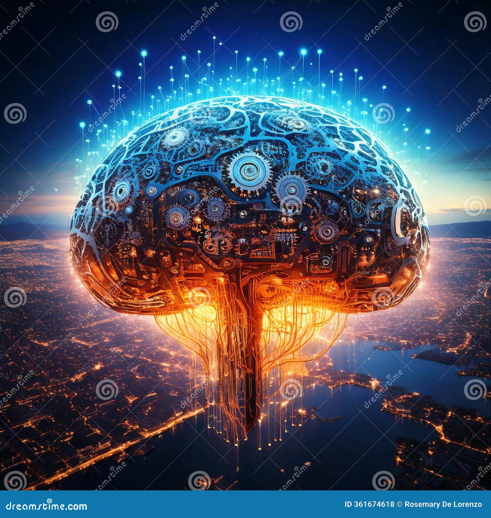 AI Brain Tree of Knowledge – Futuristic Neural Network with Glowing Circuitry Stock Illustration ...