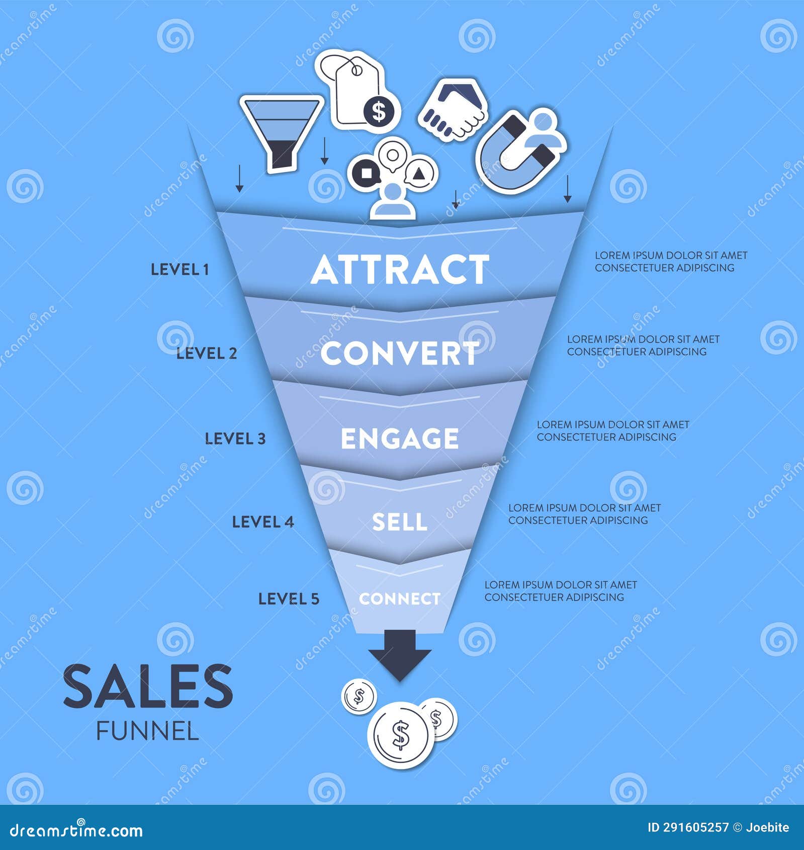 Sales Funnel Diagram Infographic Presentation Template with Icon Vector ...