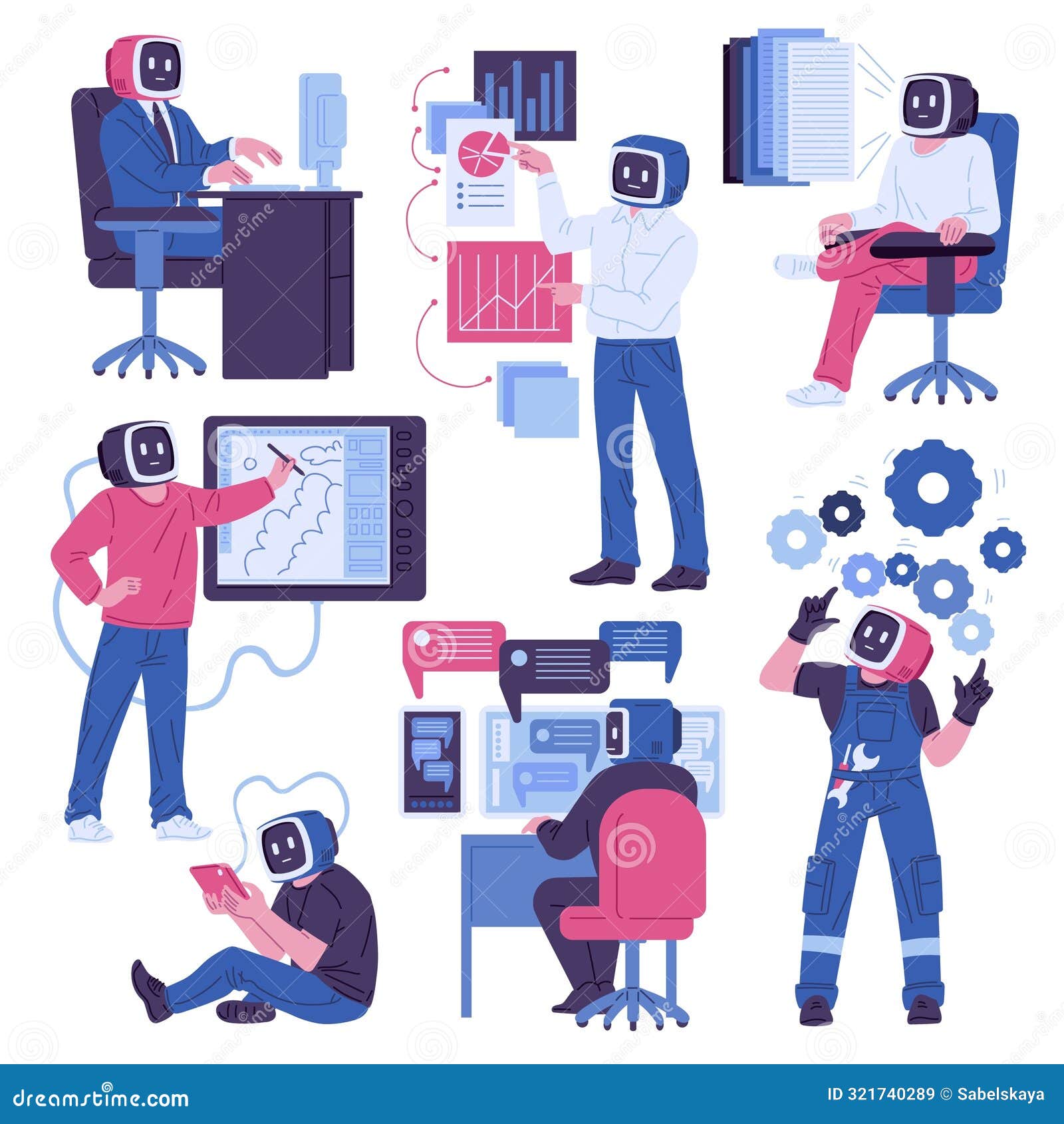 AI Characters in Action Vector Set Stock Vector - Illustration of ...