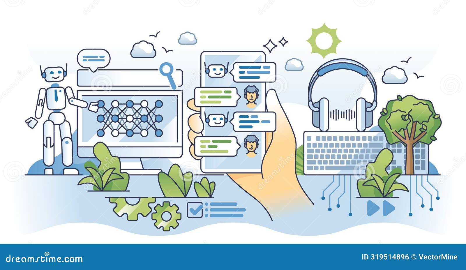 AI Chat Bot and Artificial Intelligence Support App Outline Hands ...