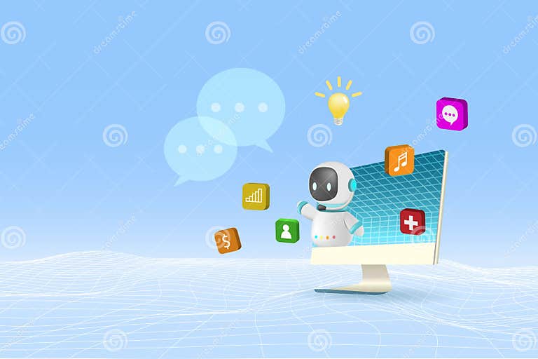 AI Chat Bot on Computer Generate Smart Solution Answer To User. Artificial Intelligence Robot ...