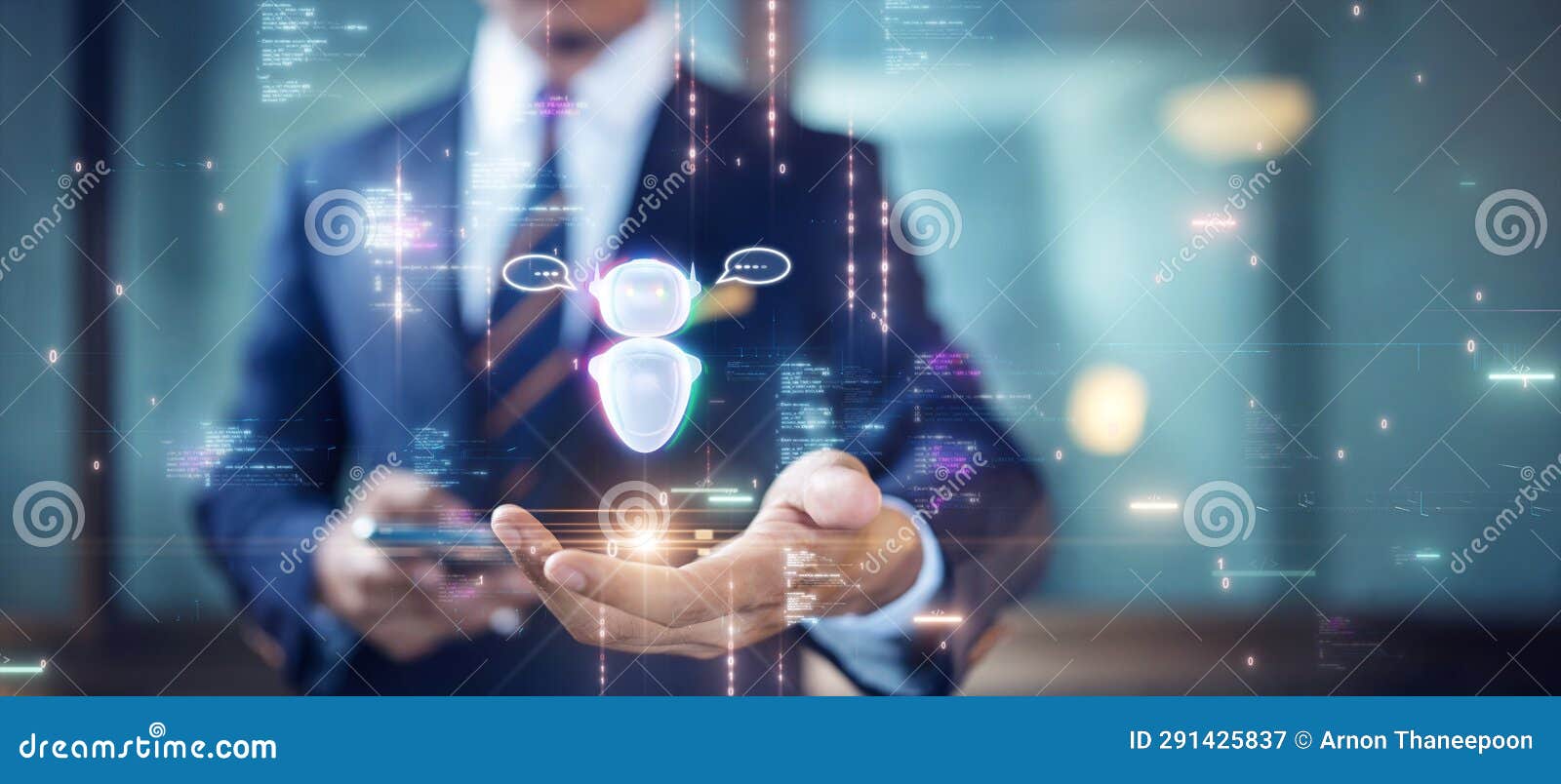 AI Chat Bot Technology Concept. Male Developers Are Introducing World ...