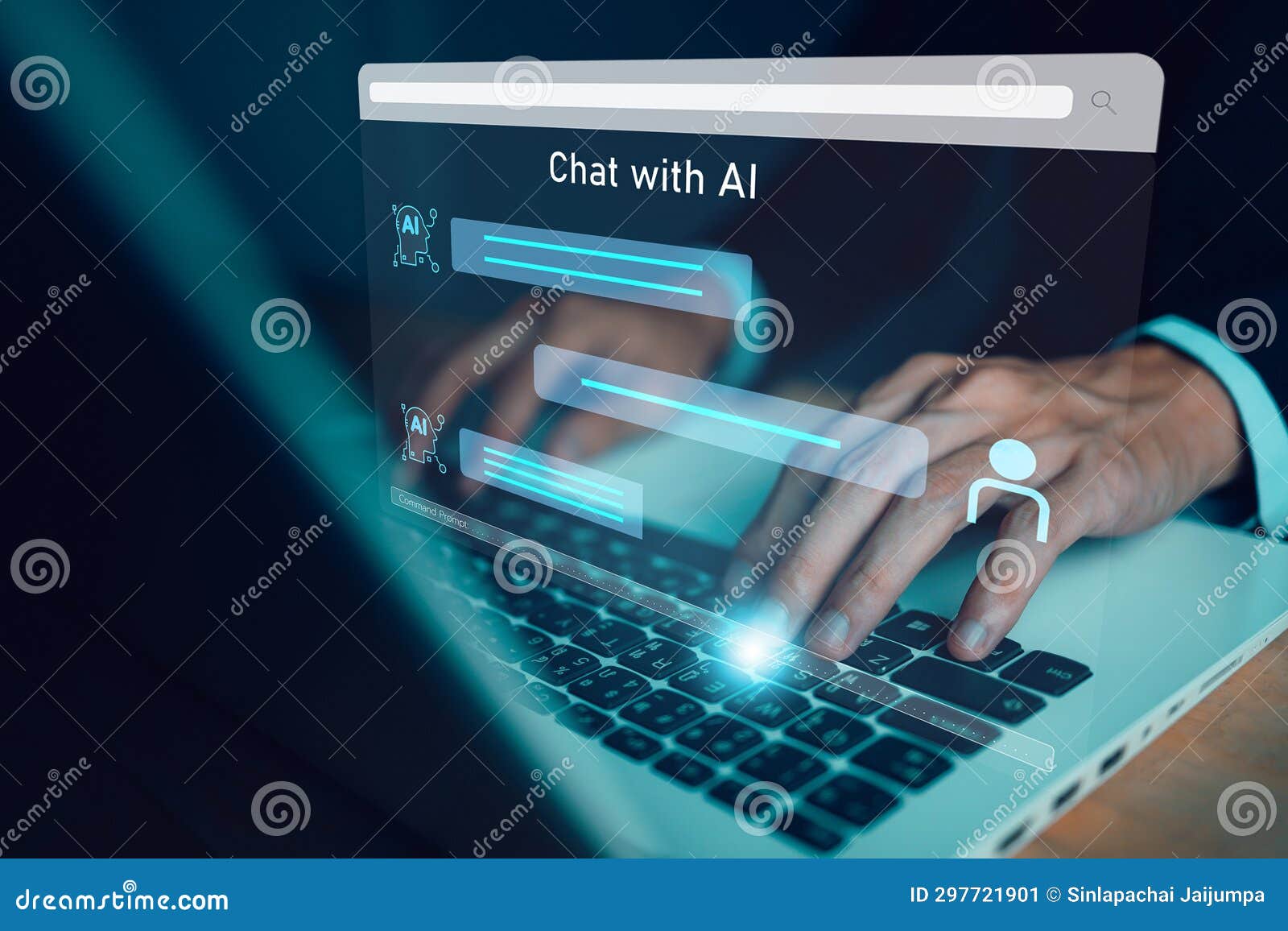 AI Chatbot. Businessman Using Computer with Artificial Intelligence ...