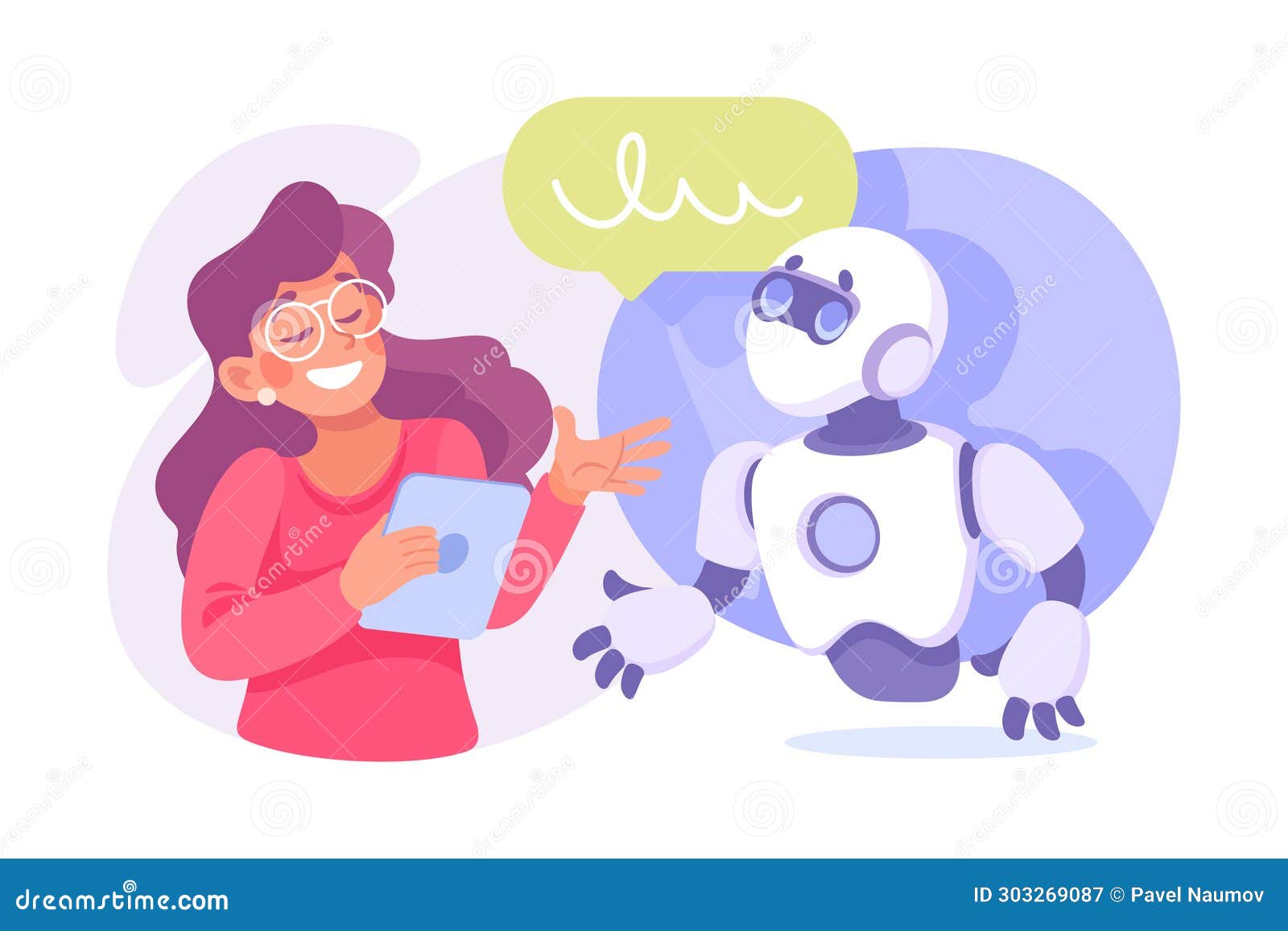 Ai Chatbot Communication with Woman with Tablet Vector Illustration ... Ai Chatbot Communication with Woman with Tablet Vector Illustration ...