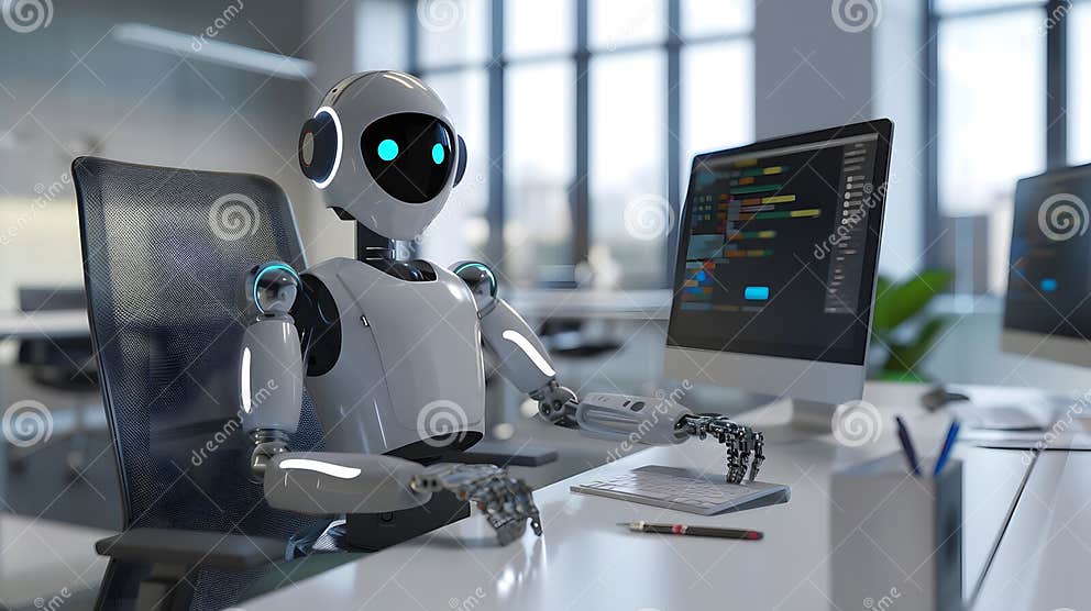 Programmers Partner a Robotic Genius in the Tech Workspace, Ai Generated Stock Illustration ...