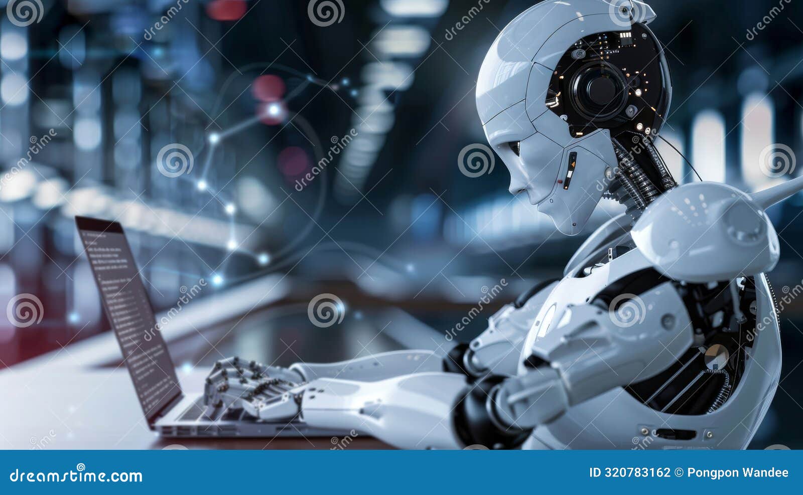 AI Chatbot Robot Typing on a Laptop Computer Real-time Support Stock ...