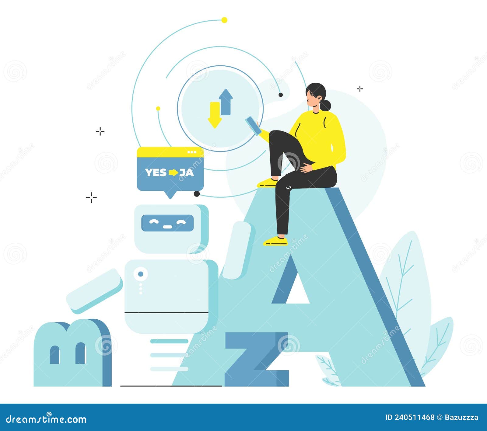 AI Chatbot Translator, Vector Illustration. Artificial Intelligence ...