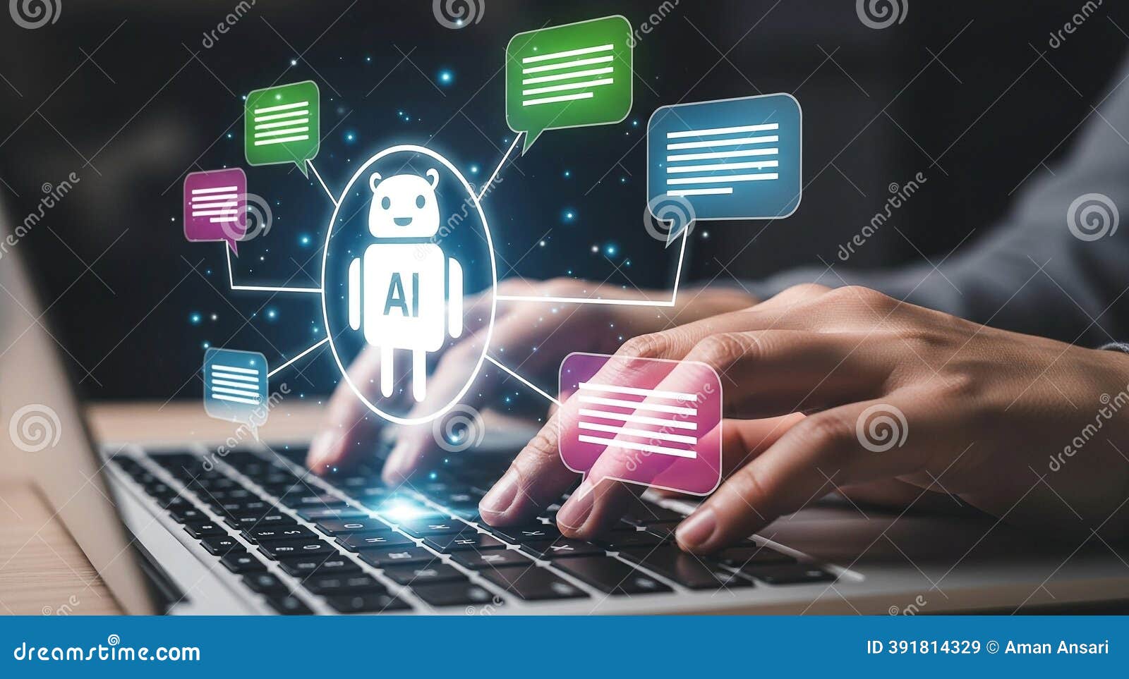 AI Chatbot Typing Duo Color Line Concept Vector Spot Illustration | CartoonDealer.com #274099393