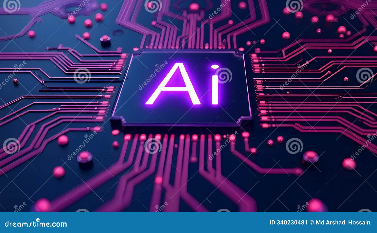 AI Chip with Glowing Neon Light and Thin Circuits on Abstract Tech ...