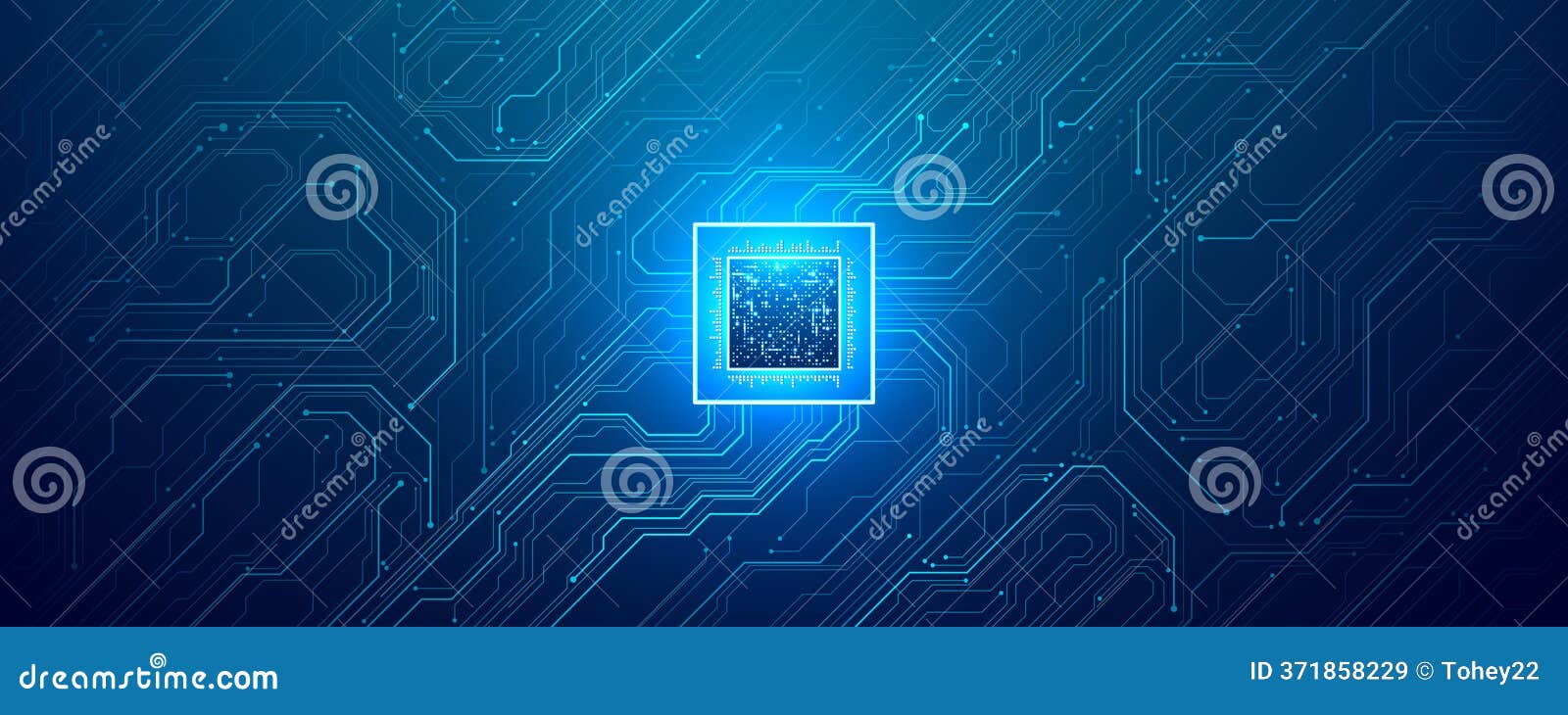 AI Chip Or Semiconductor With Light Bright Neon On Circuit Blue Board ...